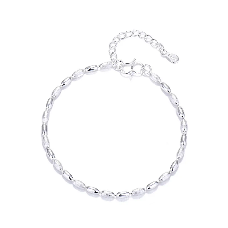 Sterling-Silver-Color-Bracelets-for-Women-Millet-Grain-Charm-Hand-Chain ...