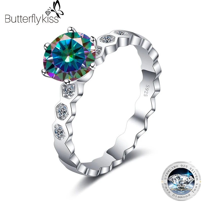 Butterflykiss Moissanite Corte Redondo Anéis Para Mulheres, 925 Sterling Silver, Diamante Jóias ...
