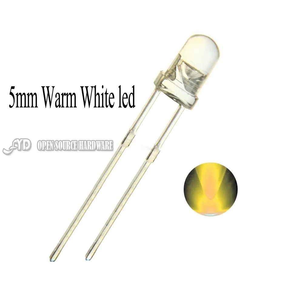 100pcs 5mm Led Warm White Transparent Ultra Bright 3000k Round Led 5 Mm ...