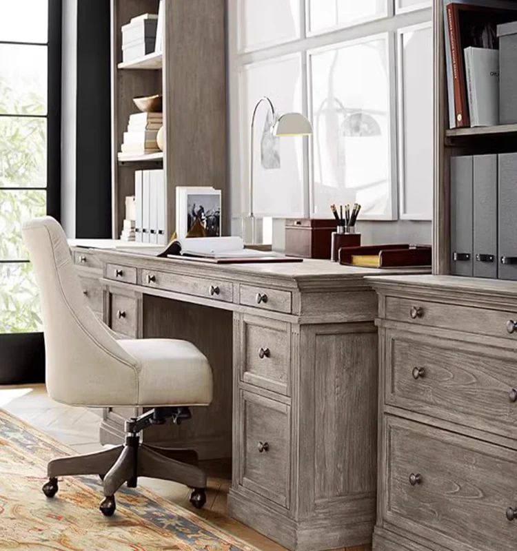 American-style-vintage-log-mortise-old-computer-desk-villa-luxury-study ...