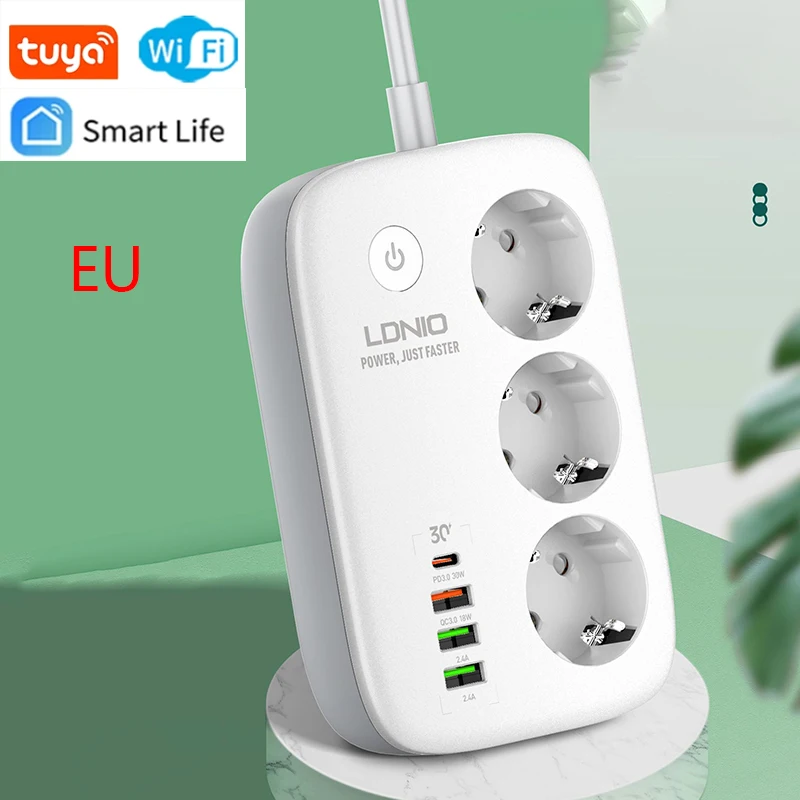 LDNIO Smart Power Strip Tuya WIFI Socket EU Plug Extension Cable Timing ...