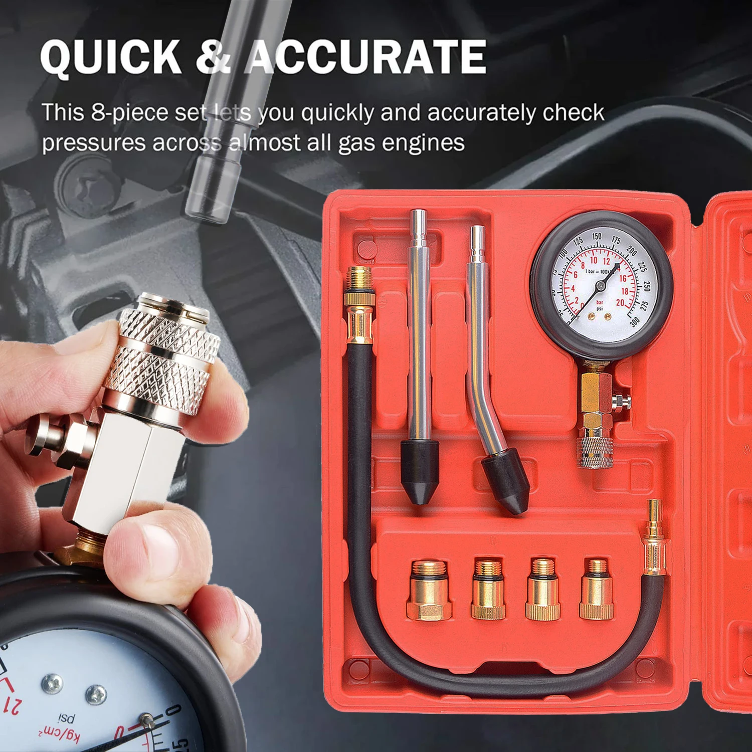 8-PCS-Gasoline-Engine-Compression-Tester-Set-0-300-PSI-Automobile ...