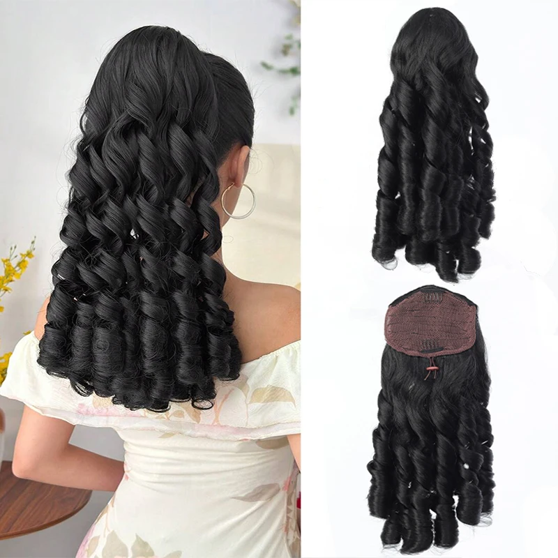 Wig French Retro Drawstring Roman Curled Ponytail Long Curled Hair Big ...