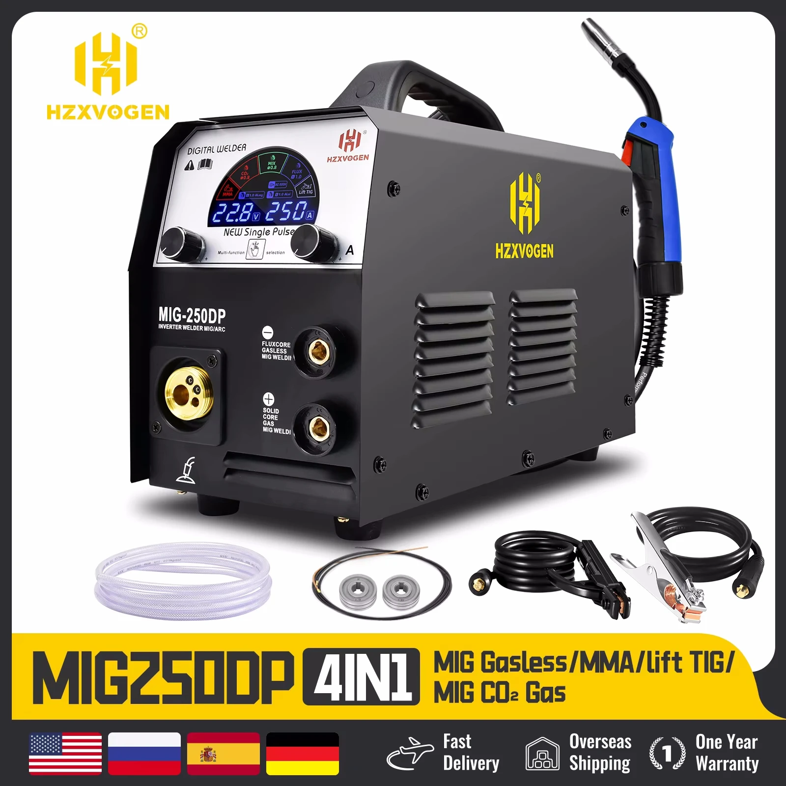 HZXVOGEN-MIG250DP-Pulse-MIG-MAG-TIG-MMA-Aluminium-5-in-1-Semi-automatic ...