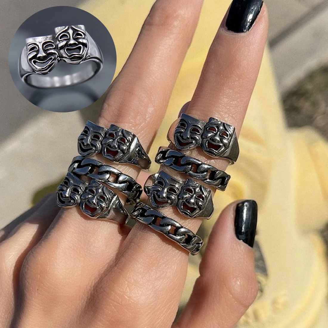 New-Style-Unique-Design-Asymmetrical-Smile-Crying-Mask-Rings-for-Men ...