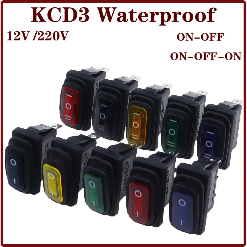 KCD3 방수 로커 스위치 ON-OFF/ON-OFF-ON 3Pin,2/3 위치, 조명 전원이 있는 전기 장비,15A 250VAC ...