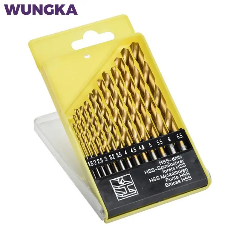13pcs Drill Bit Hss Titanium Plated Straight Shank Twist Woodworking ...