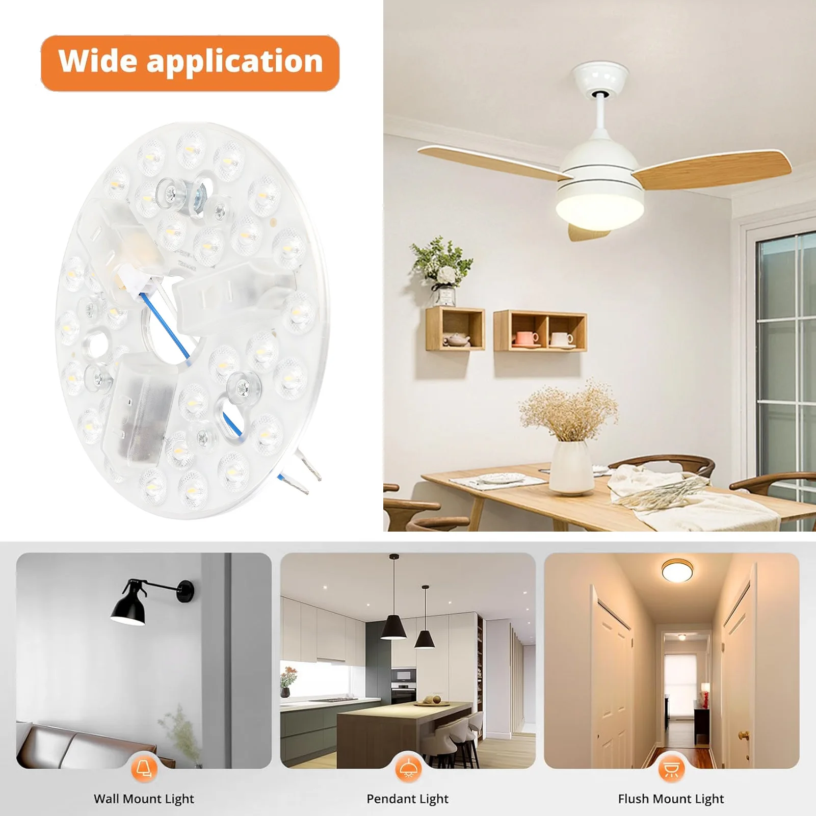 Ceiling Fan Led Light Replacement LED Light Retrofit Kit 3CCT 3000K ...