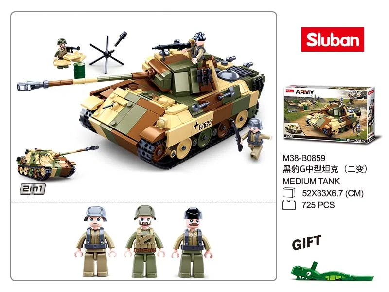 Sluban WW2 Army Medium Tank Bricks B0859 - Building Toys