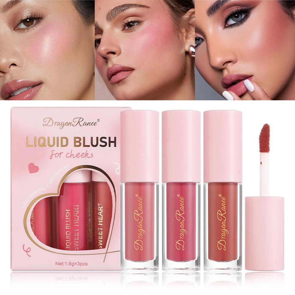 Three-Piece Set of Matte Liquid Blush, Natural Highlighter, Long ...