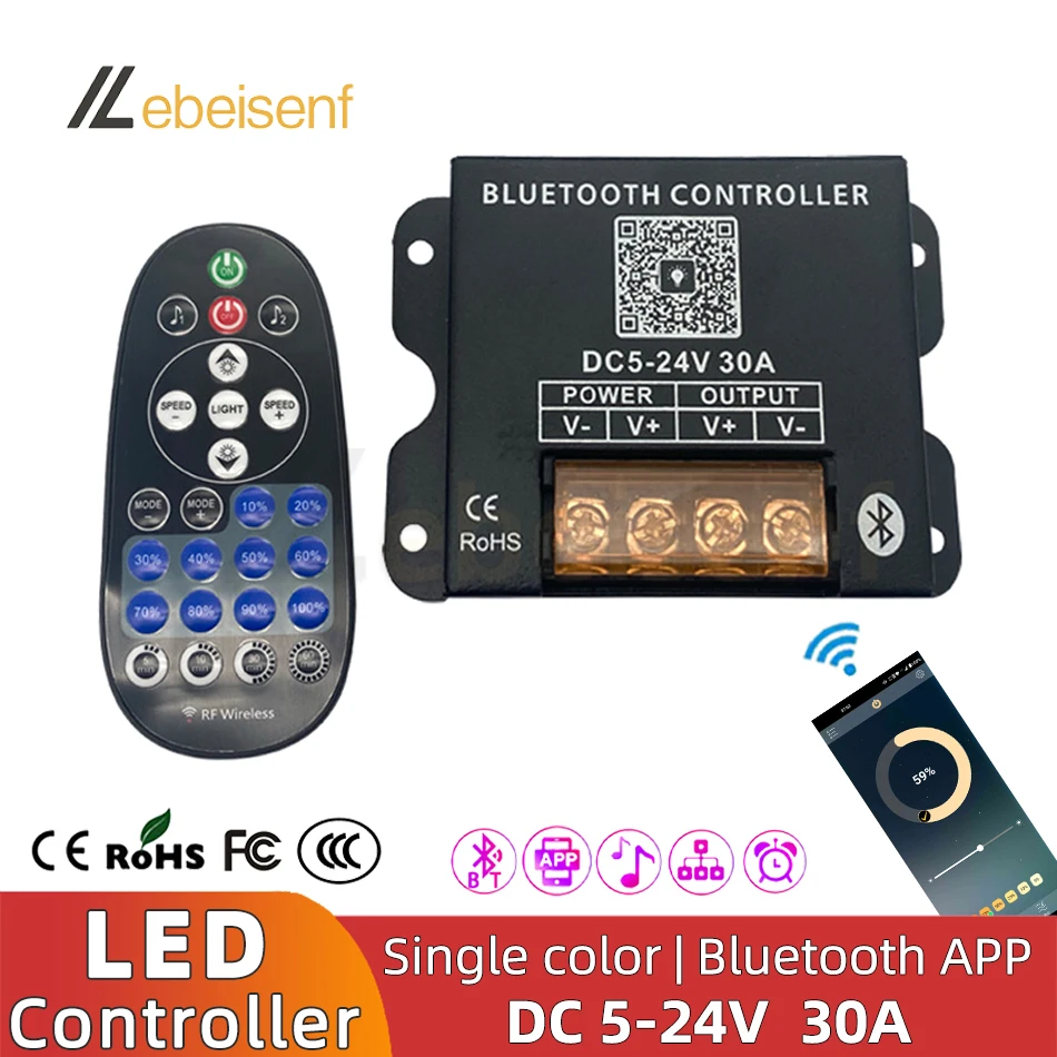 Smart-LED-Bluetooth-Controller-DC-5V-12V-24V-30A-Dimmer-with-RF-25-Key ...