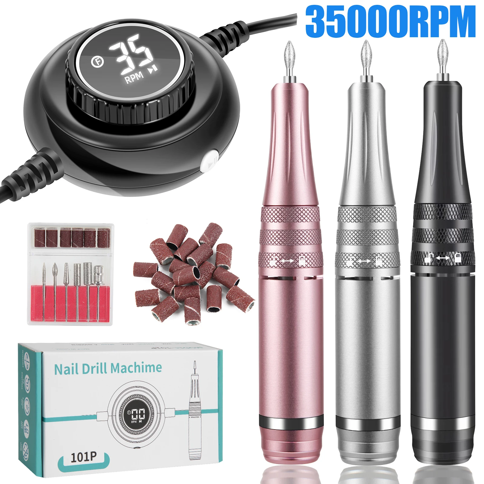 35000RPM Manicure Machine Electric Nail Drill Portable Nail Lathe ...