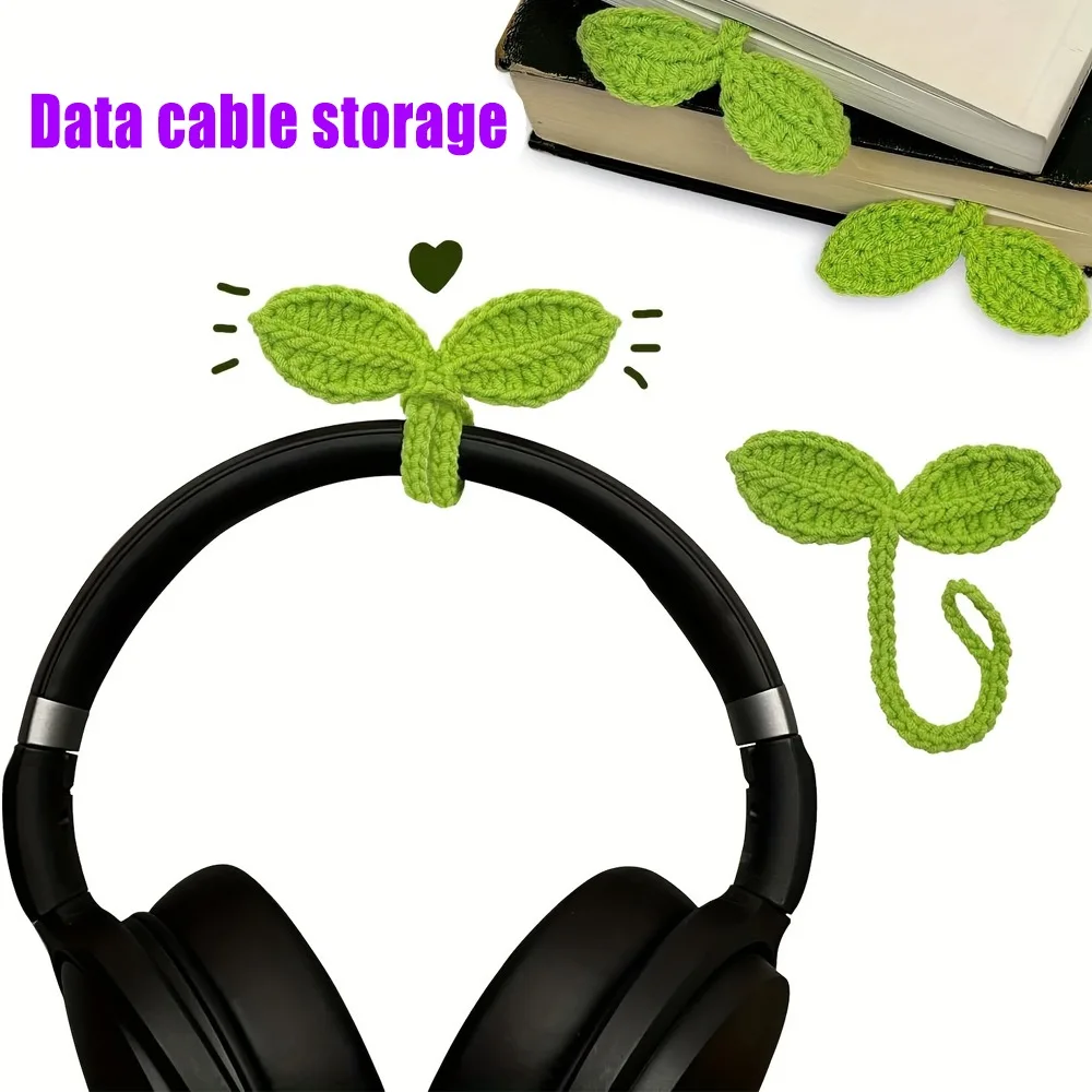 Knitted Crochet Leaf Sprout Knitted Green Leaf Decor Bookmark DIY Craft ...