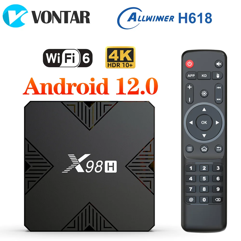 VONTAR 스마트 TV 박스, 안드로이드 12 Allwinner H618 쿼드 코어 Cortex A53 지원, 4K Wifi6 구글 음성 어시스턴트 셋톱 박스, X98H ...
