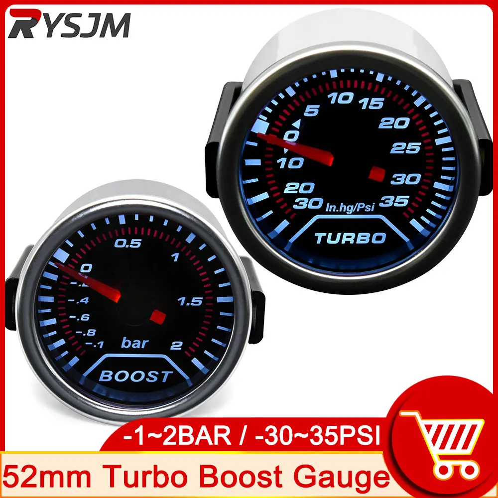 HD-52MM-Turbo-Boost-Gauge-1-2-BAR-30-35-PSI-Mechanical-White-Led-Boost ...