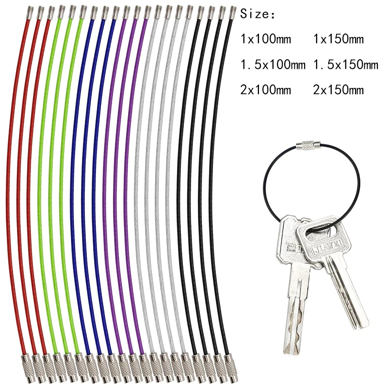 10Pcs/set 100/150mm Keychain Tag Rope Stainles Steel EDC Wire Cable ...