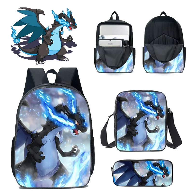 3PCS-Set-Pokemon-Charizard-Schoolbag-Travel-Backpack-Shoulder-Bag ...
