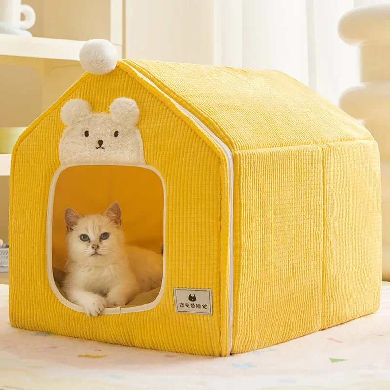 Foldable-Dog-House-for-Cats-and-Small-Dogs-Enclosed-Warm-Plush-Sleeping ...
