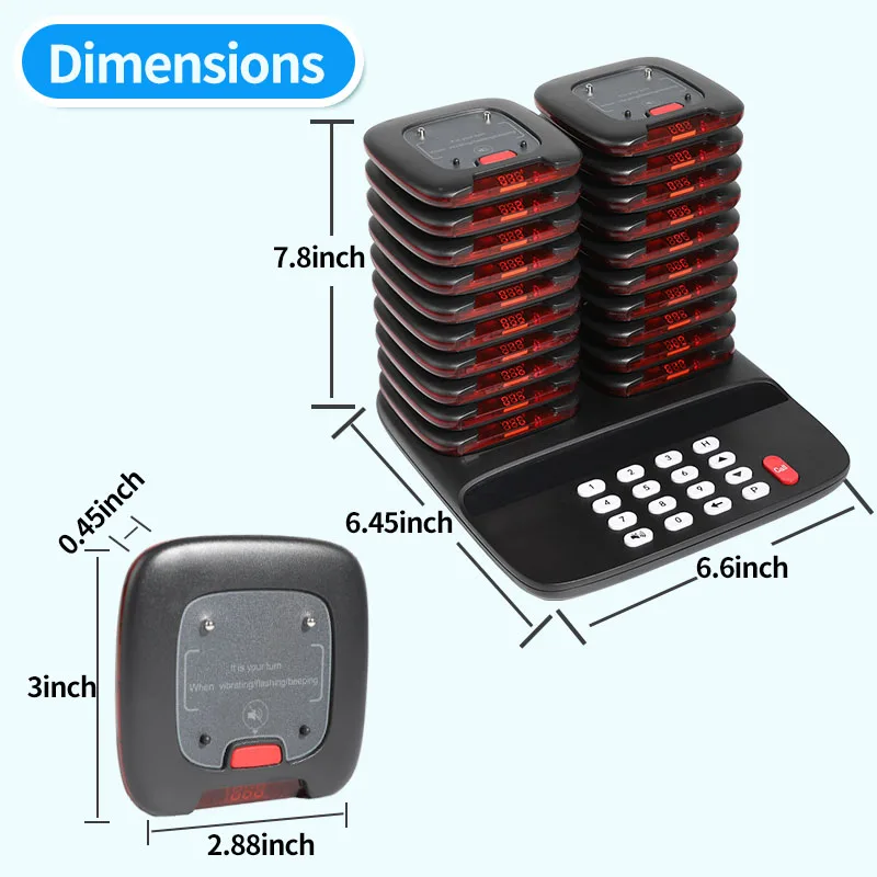 Wireless Restaurant Paging System with 20 Pagers & Dual Charger