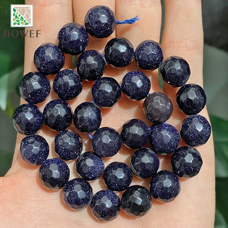 Natural Stone Smooth Faceted Blue SandStone Round Loose Beads For DIY ...