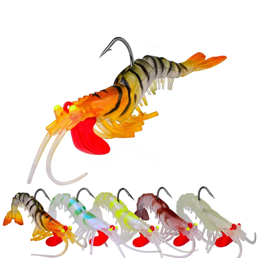 1pcs Luminous Eyes Silicone Shrimp Baits 6g 13g 19g Bionic Soft Prawn Lures Metal Jig Head ...