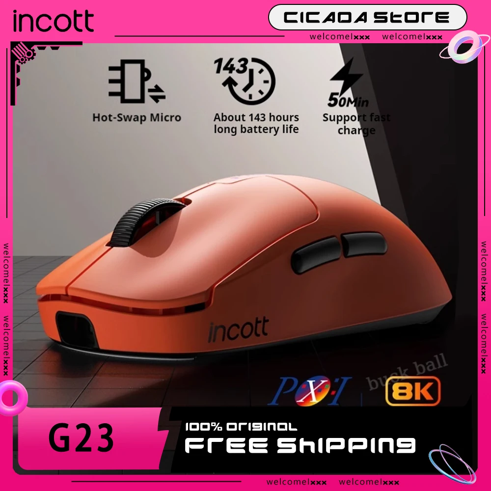 Incott-G23-Pro-Mouse-Sem-Fio-Para-Jogos-Modo-2-2-4g-Paw3390-Peso-Leve ...