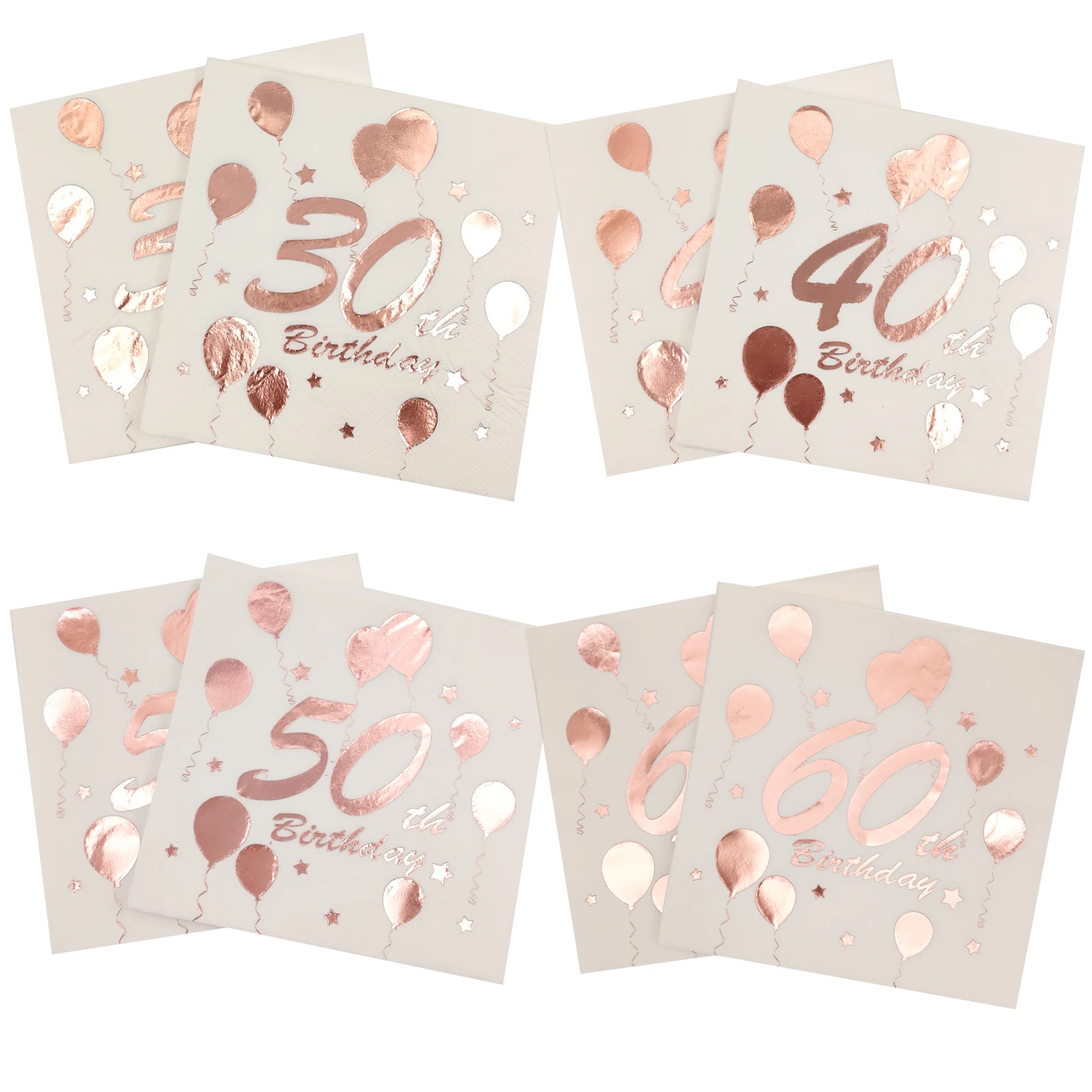 1bag Rosegold Happy Birthday 30th 40th 50th 60thPaper Disposable Napkin ...