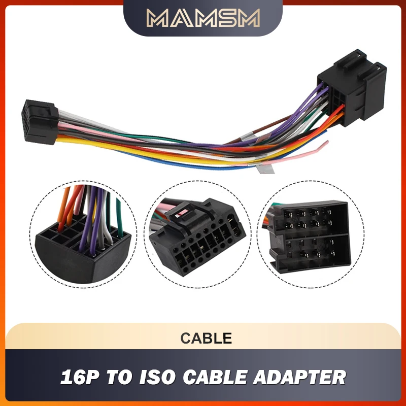 Car-Radio-16-Pin-ISO-Cable-Adapter-ABS-Universal-Male-Plug-To-Female ...