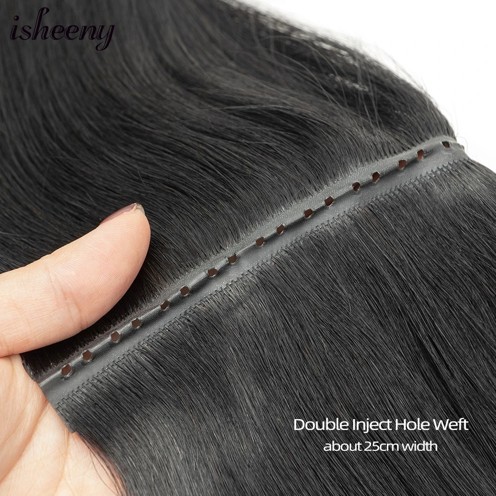 Double-Invisible-PU-Weft-Human-Hair-Extensions-16-24-Natural-Black-Twin ...