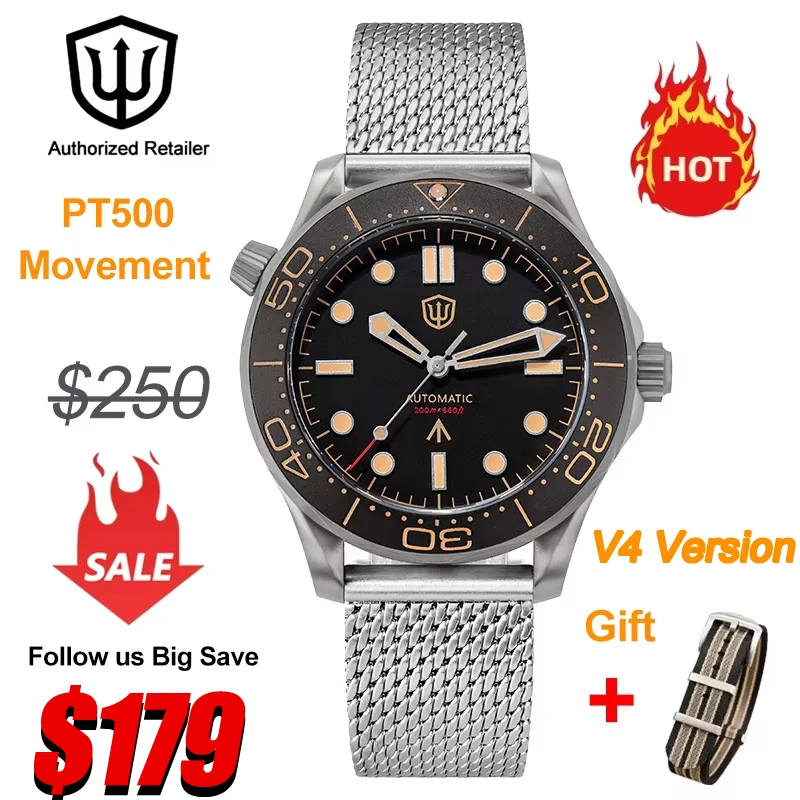Watchdives WD007 V4 Titanium Watch PT500 Automatic Movement Luminous ...