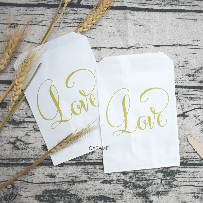 25-50-100-pcs-Kraft-Paper-gold-love-letters-Bags-Candy-Gift-Food ...