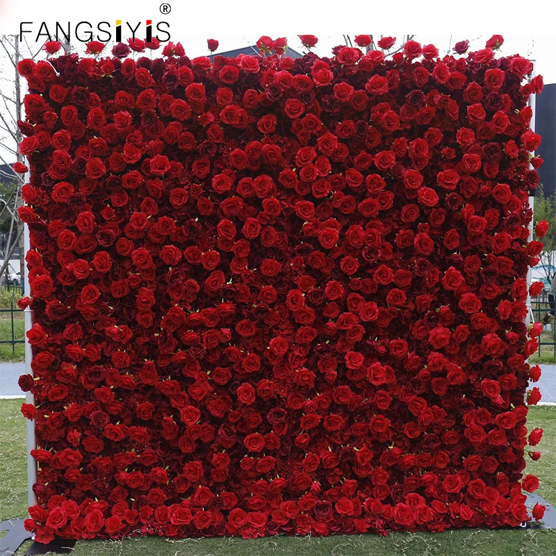 high-end-5D-Red-Cloth-Flower-Wall-Rolled-Up-Rose-Artificial-Floral-Wall ...