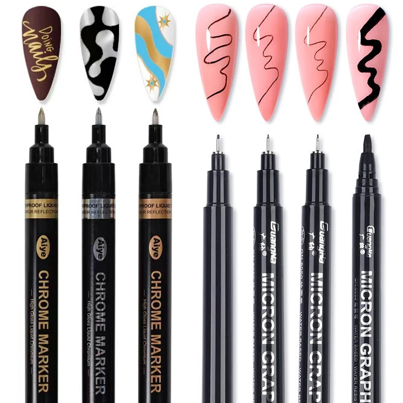 Nail Art Graffiti Pen Set 3D Black Gold Nail Art DIY Polish Pen Paint ...