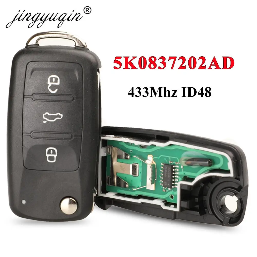 Jingyuqin 3btn Remote Flip Key 434mhz Id48 Chip For Vw Volkswagen Golf ...