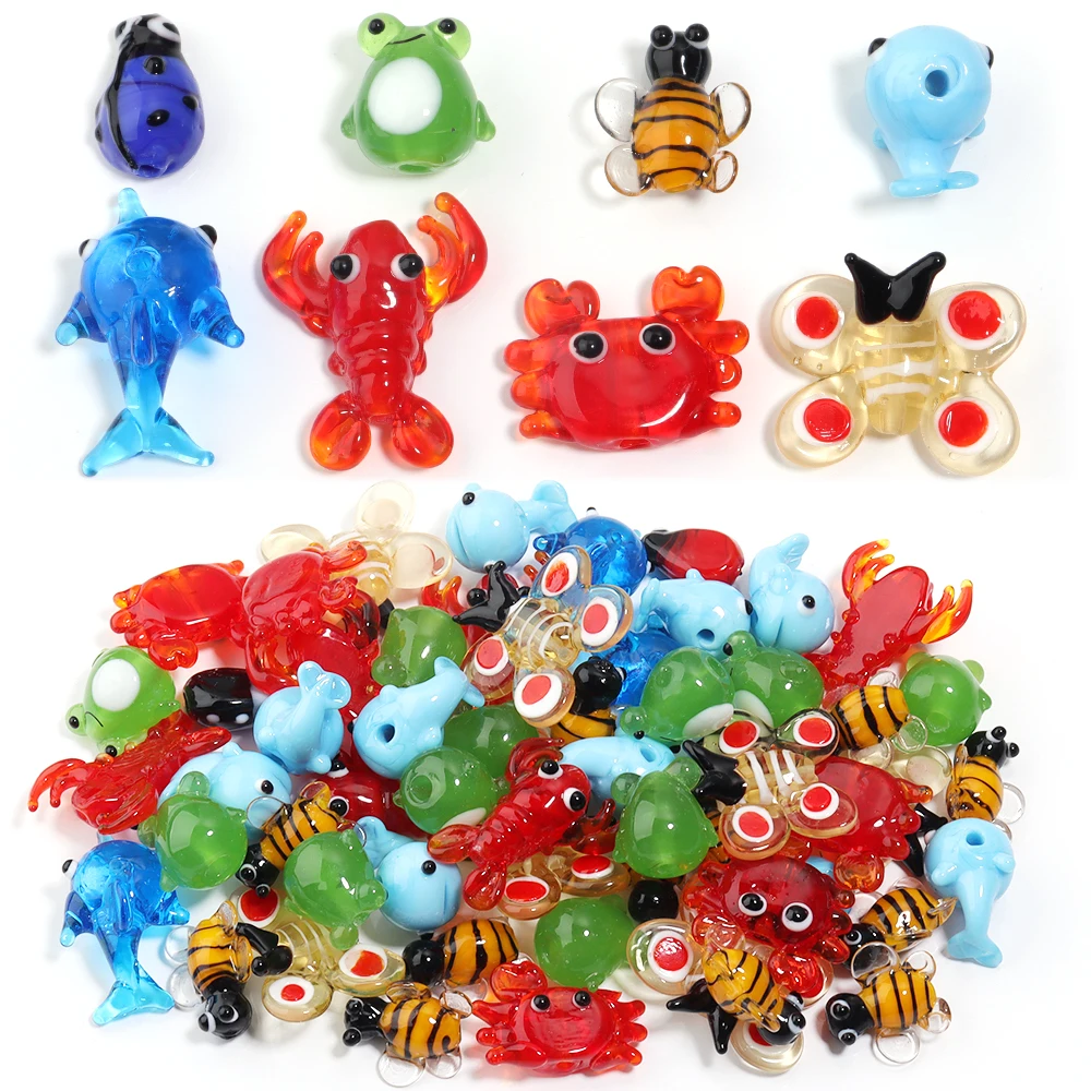 2pcs Lampwork Glass Beads Cute Cartoon Animal Loose Spacer Beads For ...