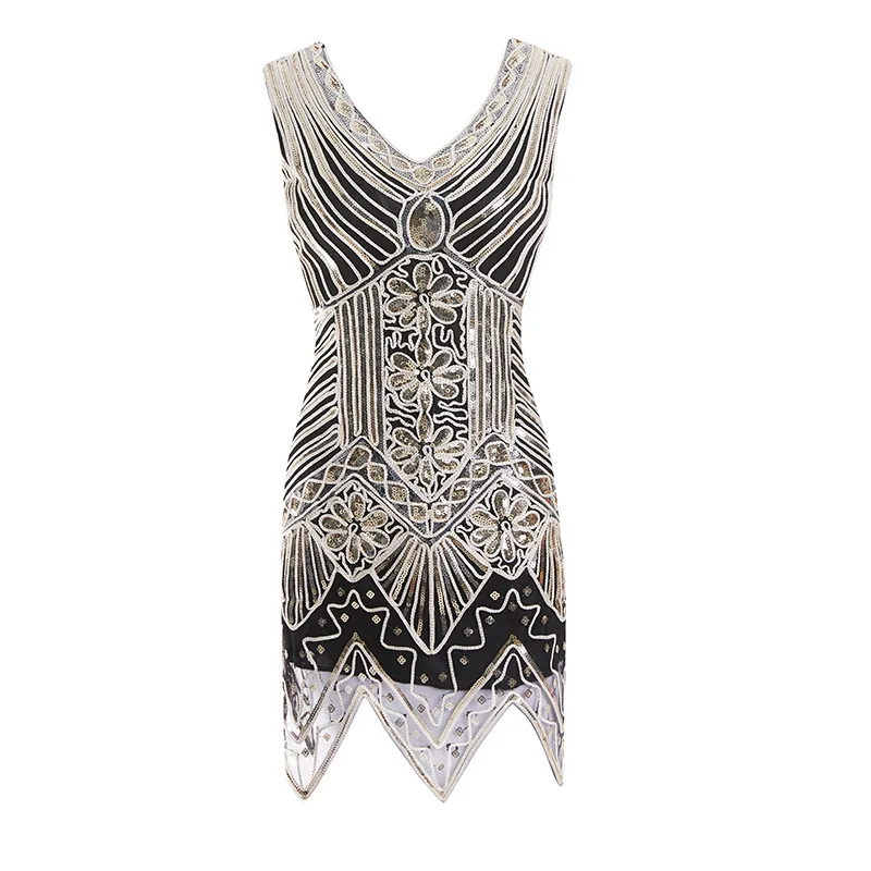 Women-s-1920s-Sequin-Beaded-Tassels-Hem-Flapper-Dress-Sleeveless-Gold ...
