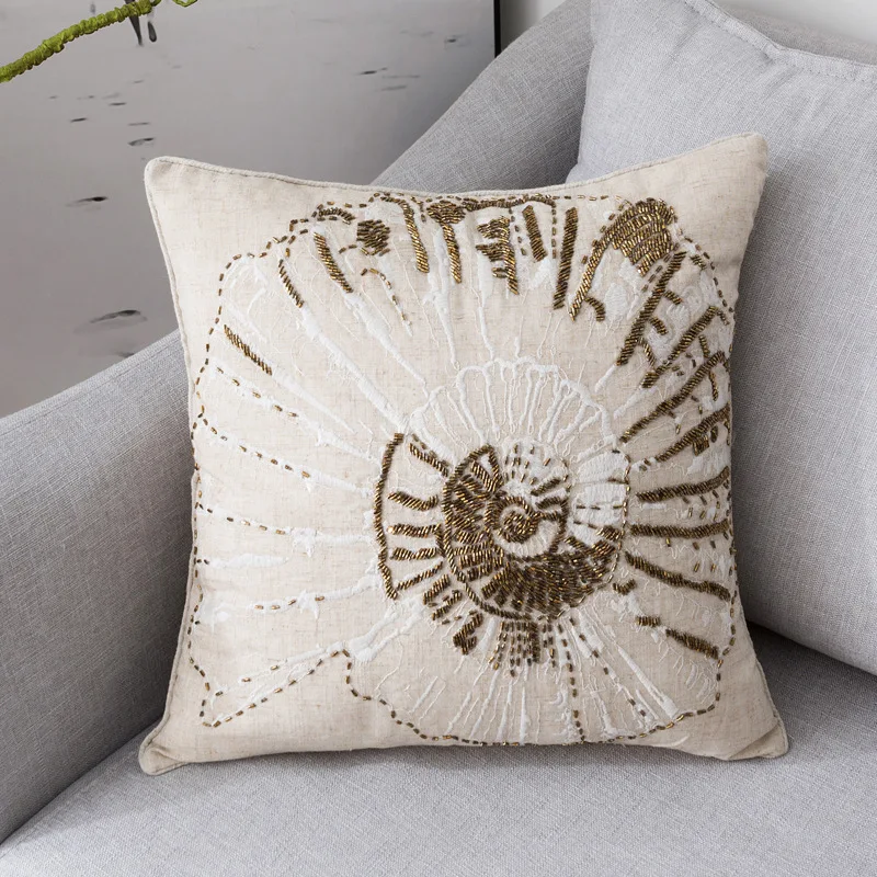 Cotton-and-Linen-Cushion-Cover-Handmade-Beaded-Conch-Shell-Pattern ...