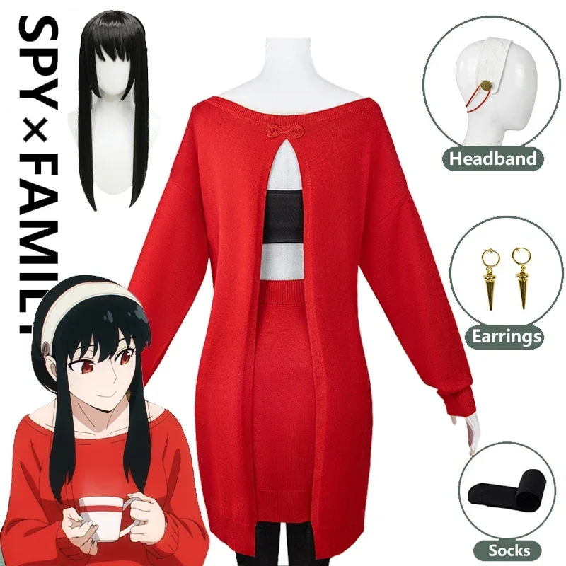 Anime-SPY-Yor-Forger-Cosplay-Costumes-Yor-Briar-Red-Sweater-Dress-with ...