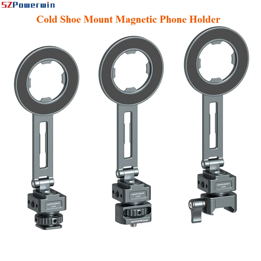 Cold Shoe Mount Magnetic Phone Holder 360° Rotatable Multi-Rig with 1/4 ...