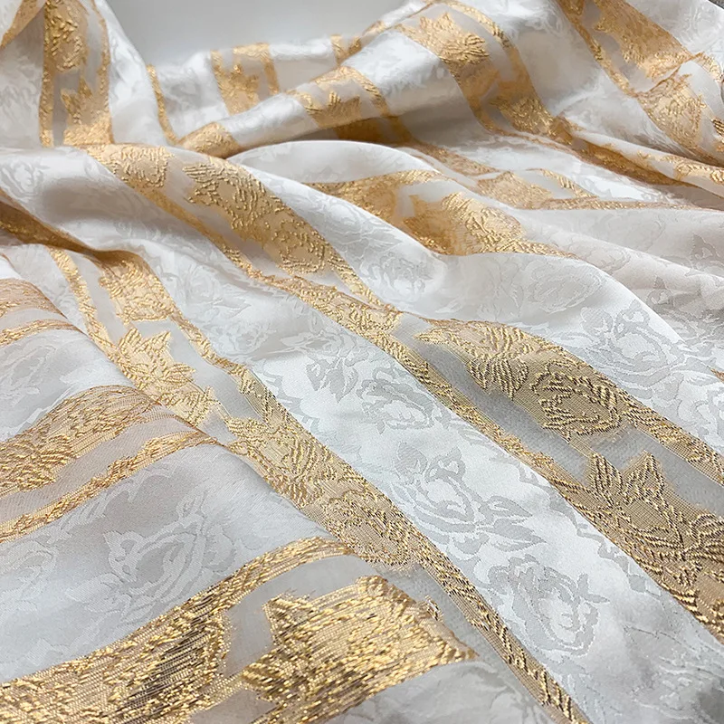 Gold-Thread-Embroidery-Organza-Fabric-Diy-Clothing-Cheongsam-Dress ...