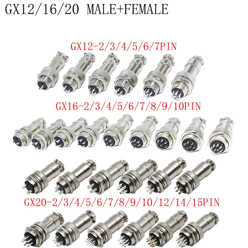 1Set GX12 GX16 GX20 2/3/4/5/6/7/8/9/10/12/14/15Pin Wire Connector Circular Plug Socket Aviation ...