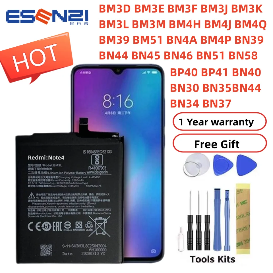 صفر دورة استبدال البطارية ل شاومي Mi4C 5X 9SE Redmi نوت 10 BN5A نوت 10pro BM57 نوت 5 BN45 BN59 ...