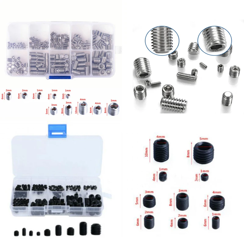 200pcs Black/stainles Steel Allen Head Socket Hex Set Grub Screw Cup ...