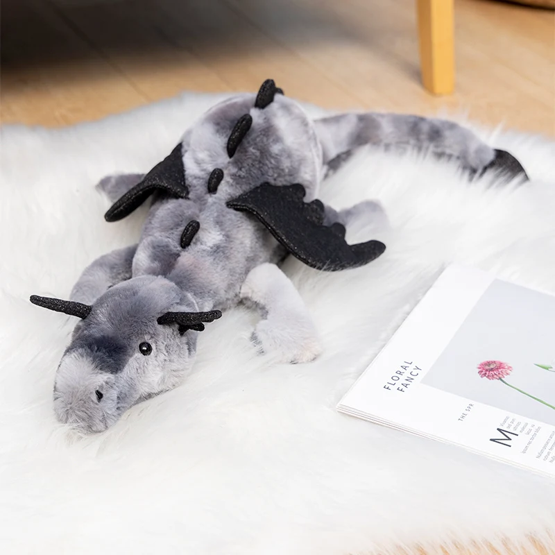 Fuzzy Peluche Lying Dragon Plush Toy With Big Fly Wings Dragons Grey ...