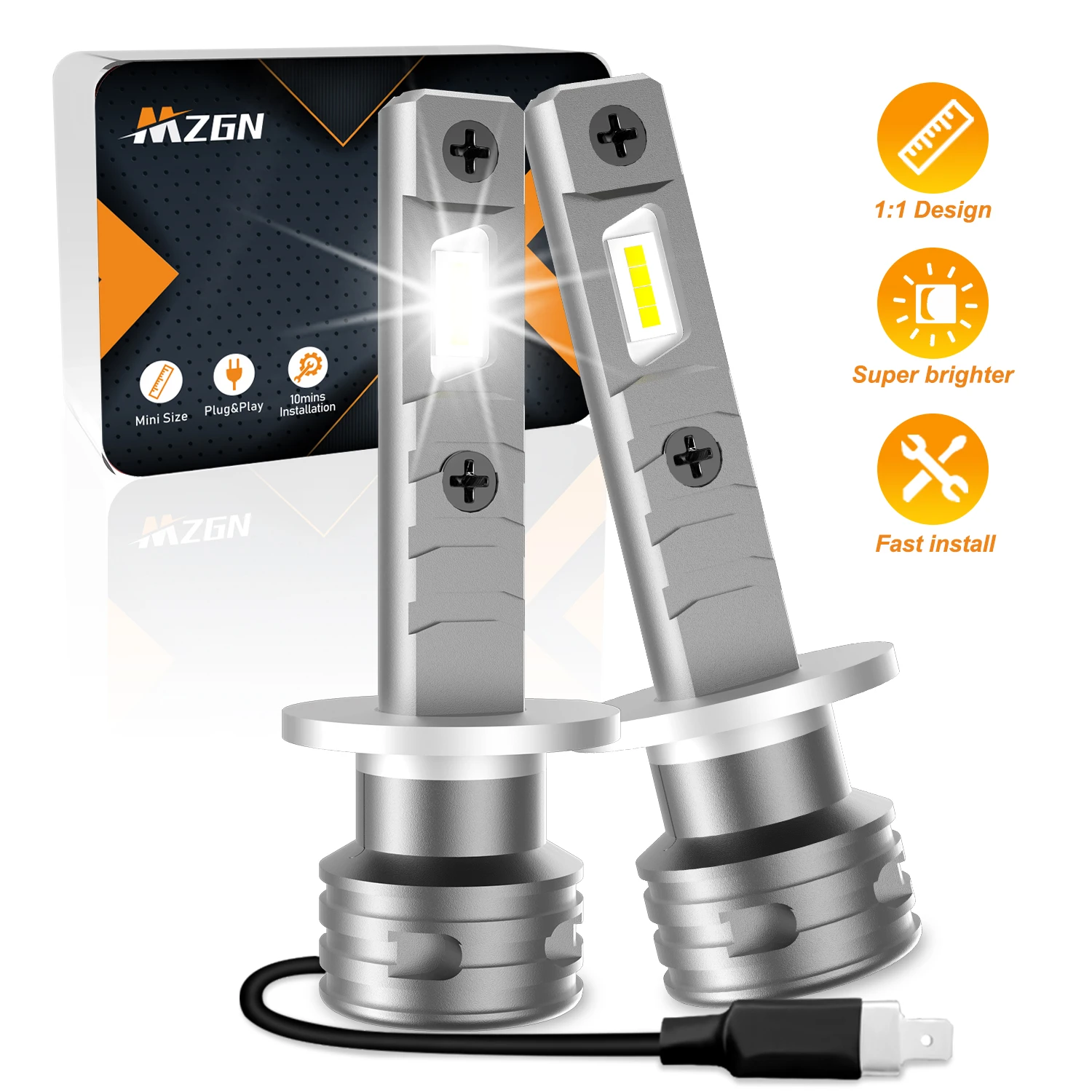 Mzgn 2pcs H1 Led Headlight Bulb 12000lm Halogen Size Design For Car Led ...