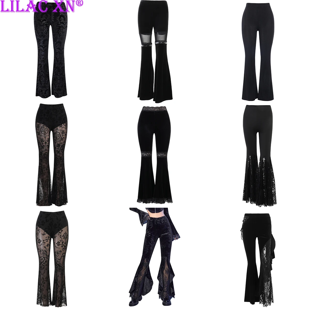 Y2K-Gothic-Black-Velvet-Lace-Mesh-Flare-Pants-Sexy-Harajuku-Aesthetic-See-Through-Emo-Pants ...