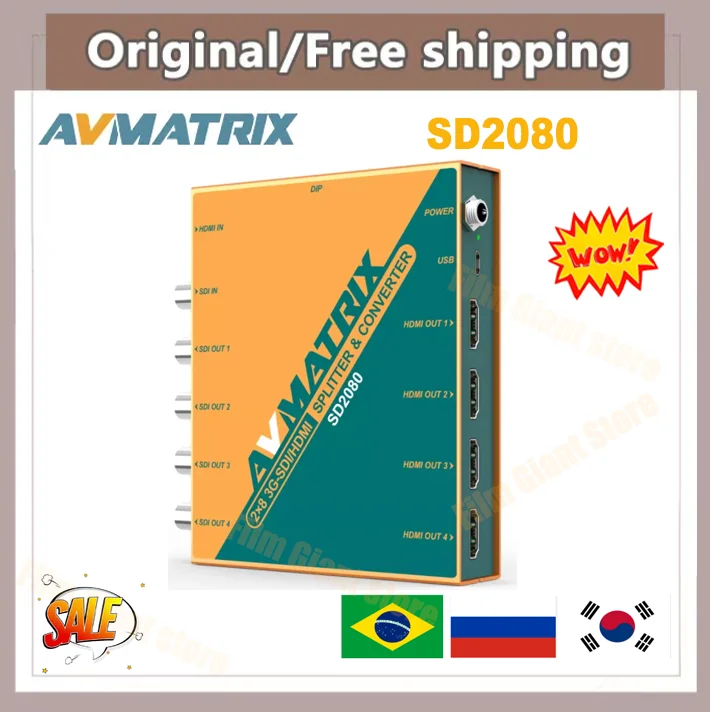AVMATRIX SD2080 2x8 SDI/HDMI compatible Splitter /Cross Converter 1×HDMI/1×3G SDI to 4×3G SDI/HD ...