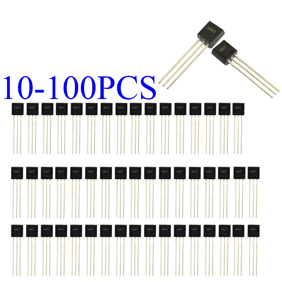 10-100PCS DS1820 Sensor Electronic Chip TO-92 18B20 Chips Temperature ...