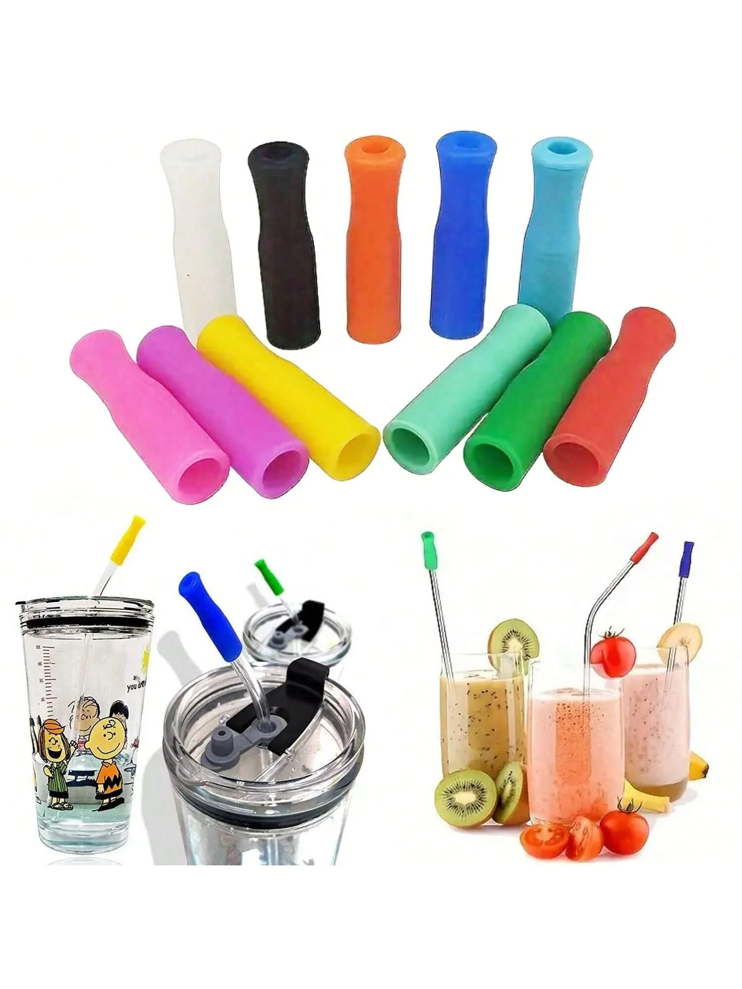 Silicone Straw Tips, Reusable Metal Straws Covers Fit for 1/4 Inch Wide ...