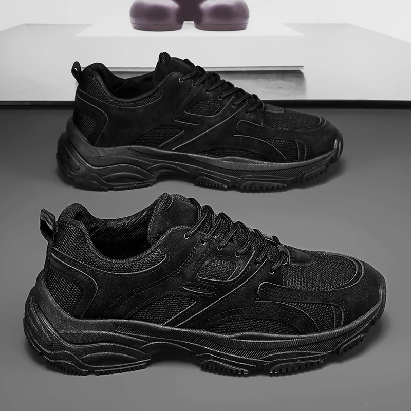 Pure-Black-Men-s-Shoes-Autumn-New-Mesh-Surface-Breathable-Sports-Casual ...